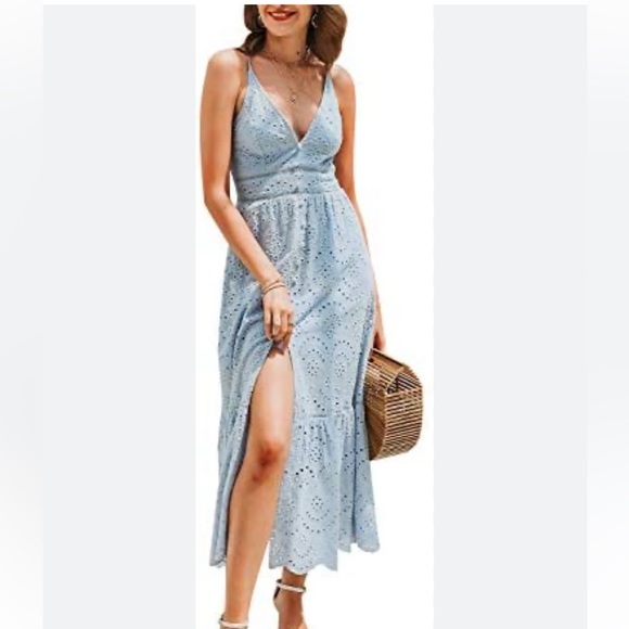 Simplee Apparel | Dresses | Simplee Blue Eyelet Maxi Dress Wadjustable ...
